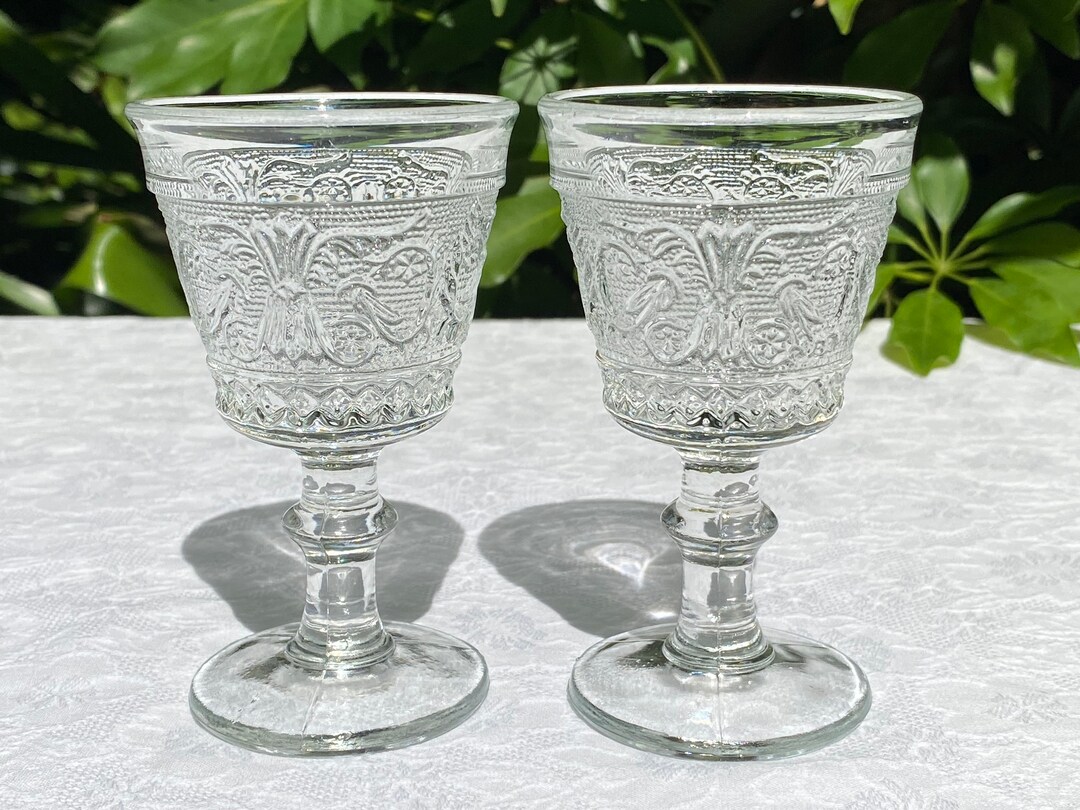 Vintage Duncan Miller Sandwich Glass Clear Pair of Cordial - Etsy