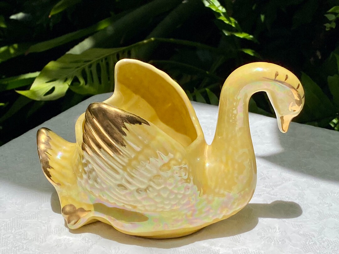 Vintage Holley Ross Yellow Lustreware Gold Trim Swan Small - Etsy