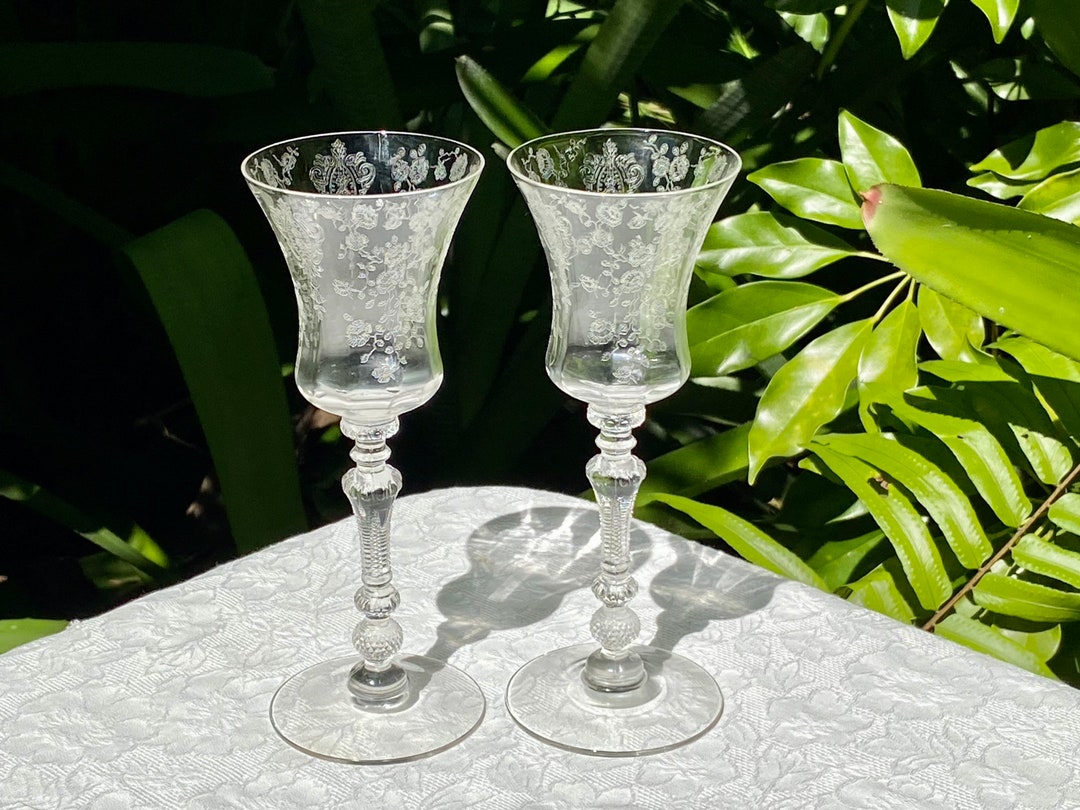 Vintage Rose Point Clear by Cambridge Glass Pair of Liqueur Glasses ...