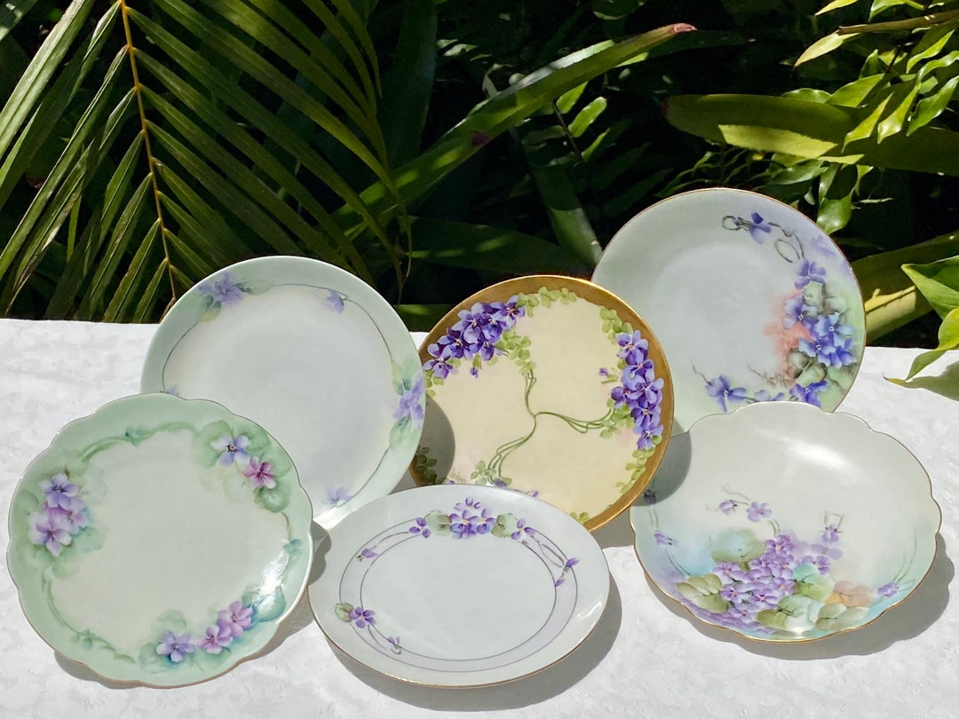 Antique Bavarian Set of Six Small Plates With Violet Flowers - Etsy