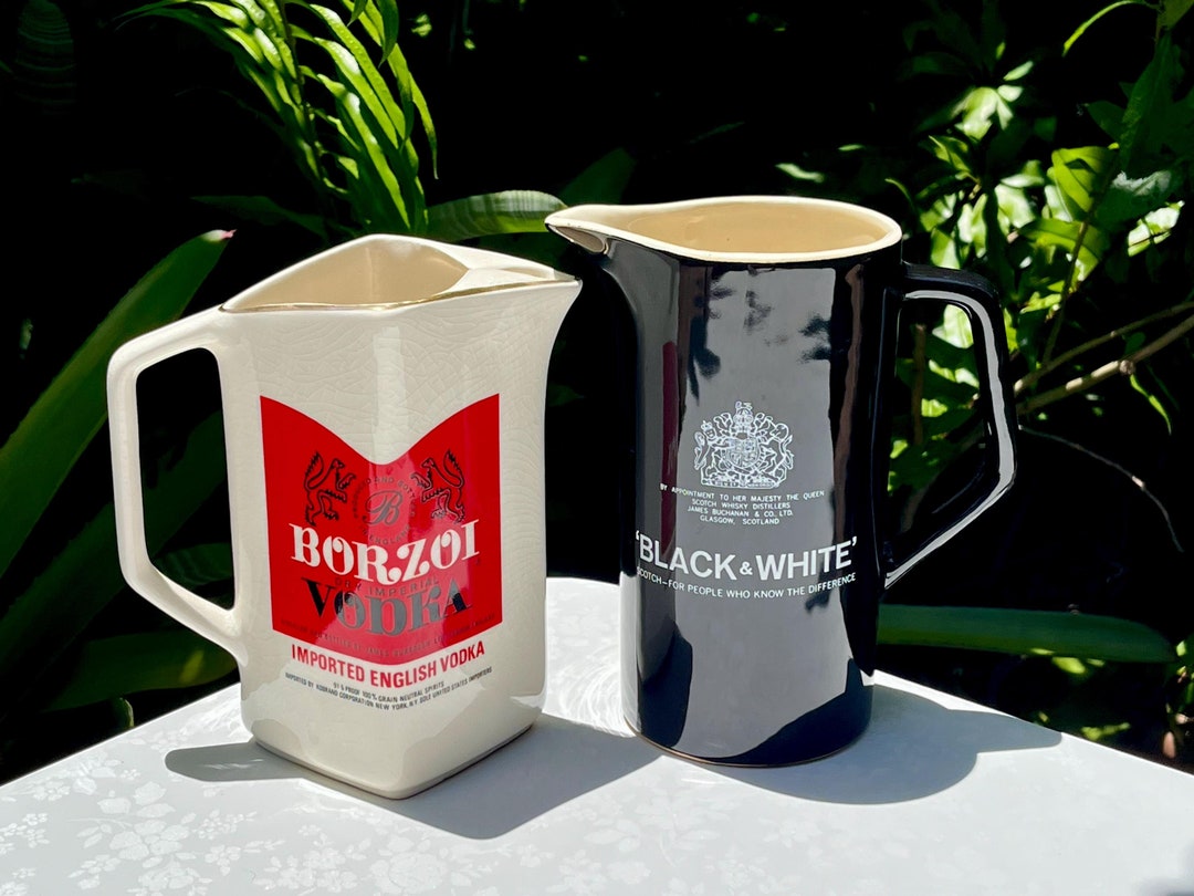 Vintage Liquor Pair of Small Pitchers - Borzoi Vodka and Black & White ...