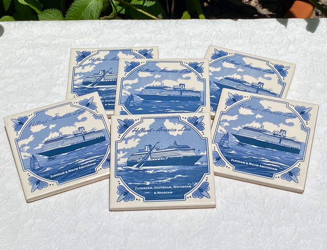 Vintage Holland America Blue Delft Tile Coasters Set of Six Cruise ...