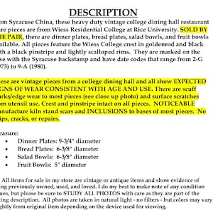 Vintage Wiess College at Rice University Dining Hall Pair of Plates OR ...