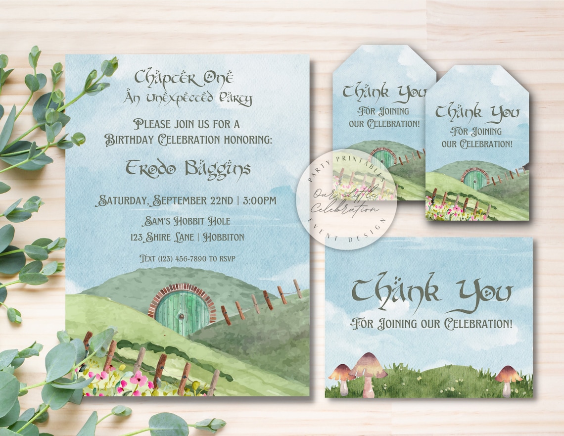 The Hobbit Inspired Party Invitation Suite Favor Tag Thank You Card - Etsy