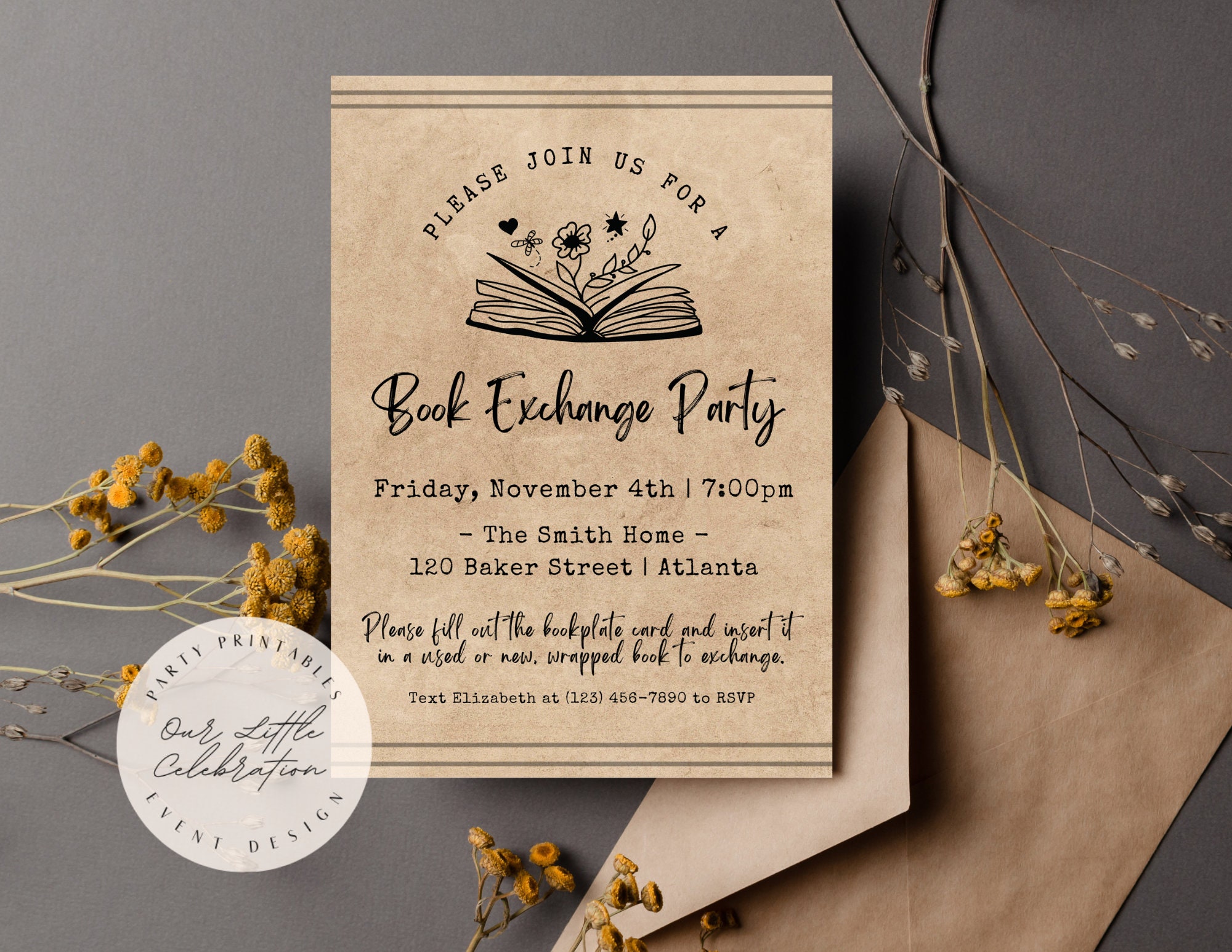 Book Exchange Party Invitation | Book Plate Card Insert - Etsy