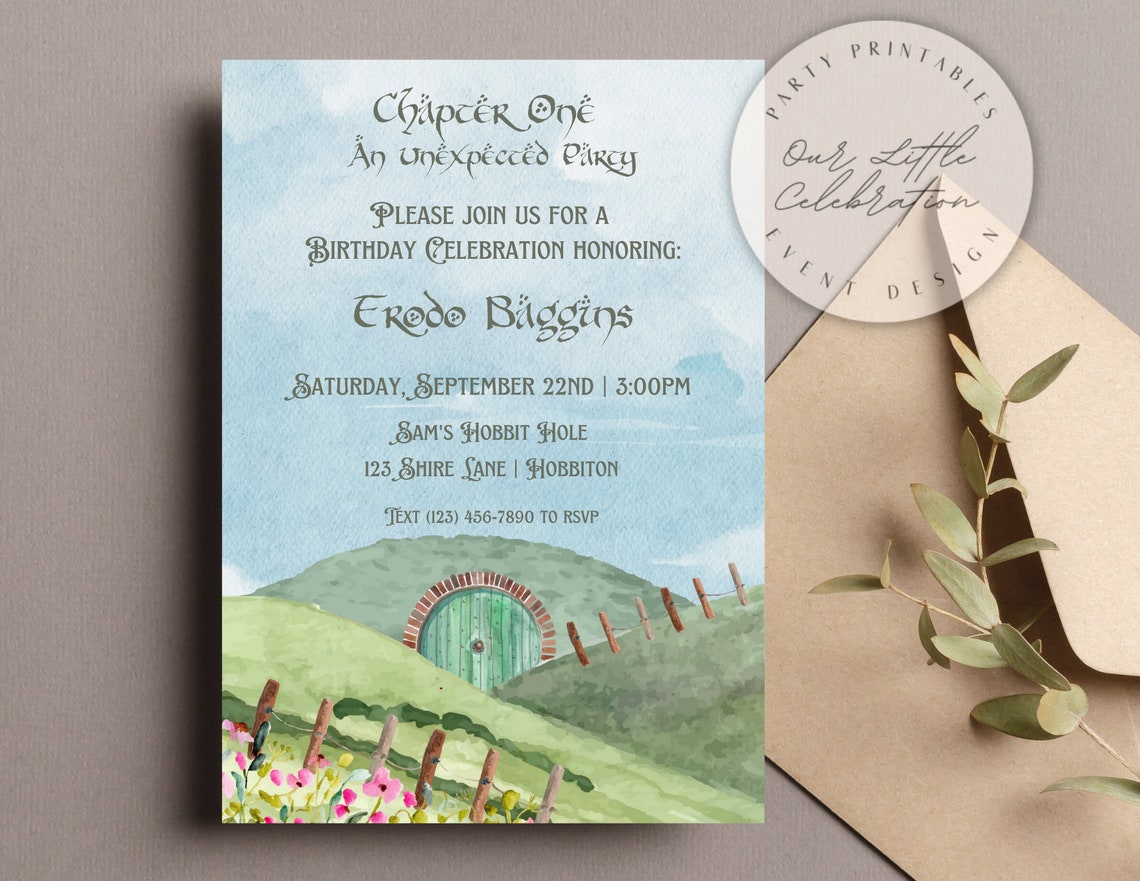 The Hobbit Inspired Party Invitation Suite Favor Tag Thank You Card - Etsy