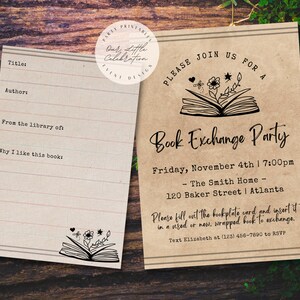 Book Exchange Party Invitation | Book Plate Card Insert - Etsy