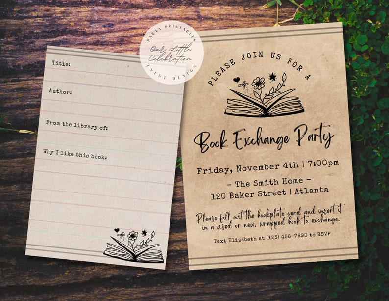 Book Exchange Party Invitation Book Plate Card Insert - Etsy