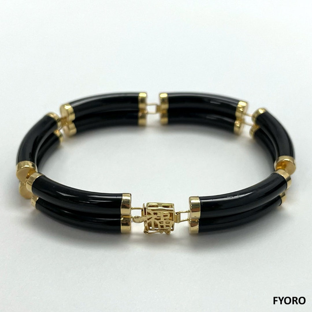 Double Fu Fuku Fortune Onyx Bracelet with 14K Gold - Etsy