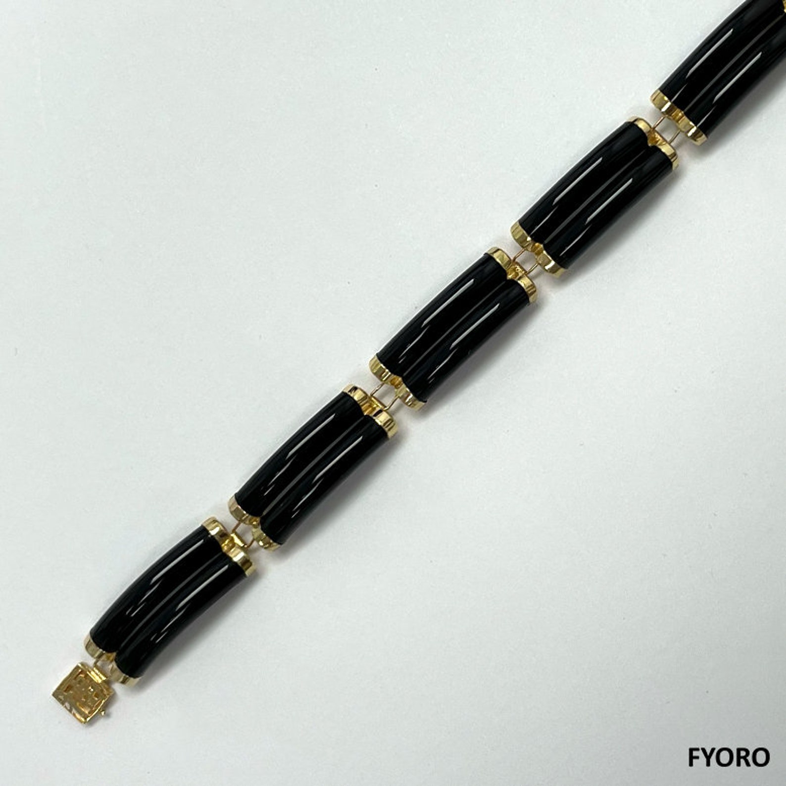 Double Fu Fuku Fortune Onyx Bracelet with 14K Gold - Etsy