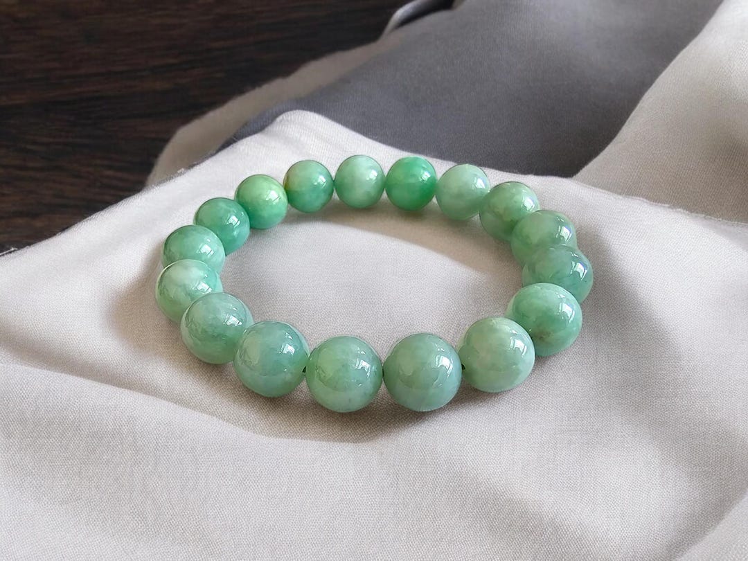 Imperial Japanese Green Burmese A Jade Beaded Bracelet (MADE IN JAPAN ...
