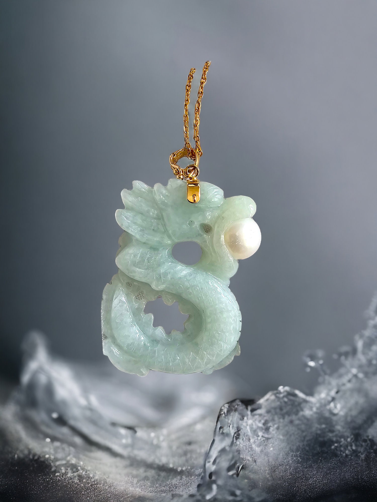 Victorious Dragon Burmese A Jade Pendant (with 14K Yellow Gold) - Etsy