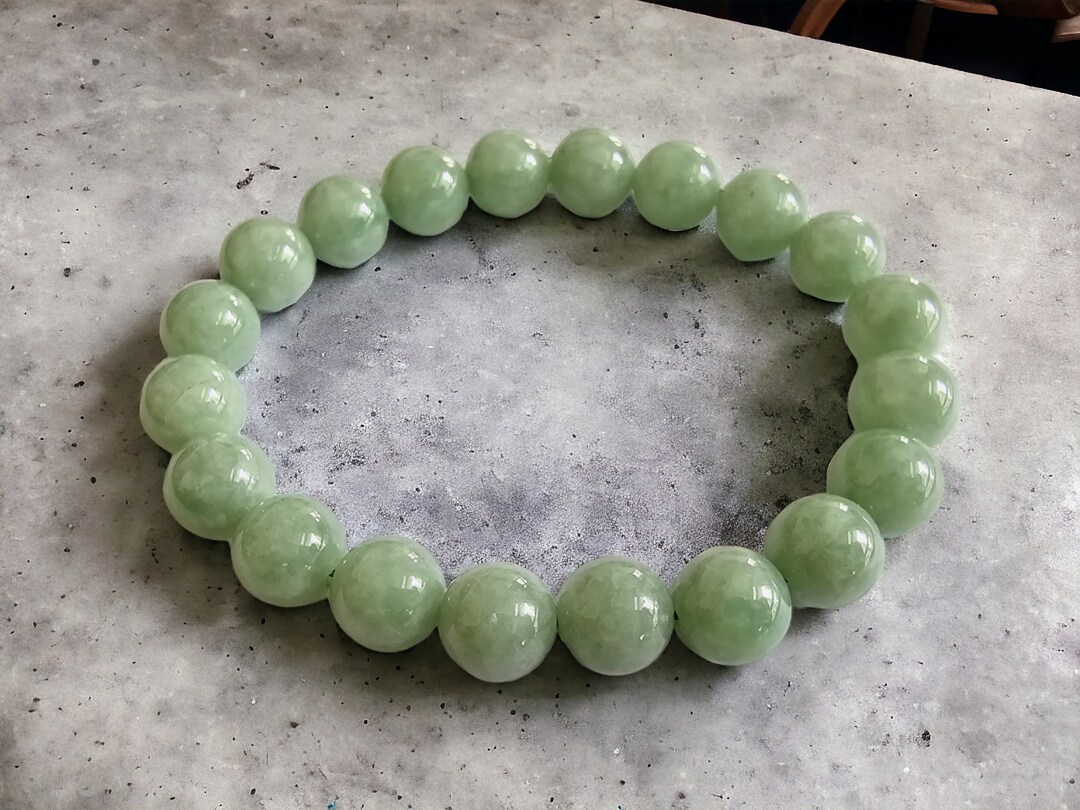 Imperial Green Burmese A-jadeite Jade Beaded Bracelet (10mm Each X 20 ...