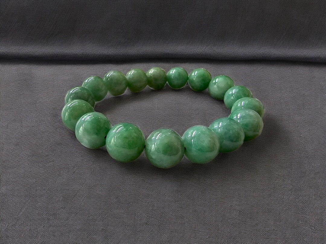 Imperial Japanese Green Burmese A Jade Beaded Bracelet (MADE IN JAPAN ...