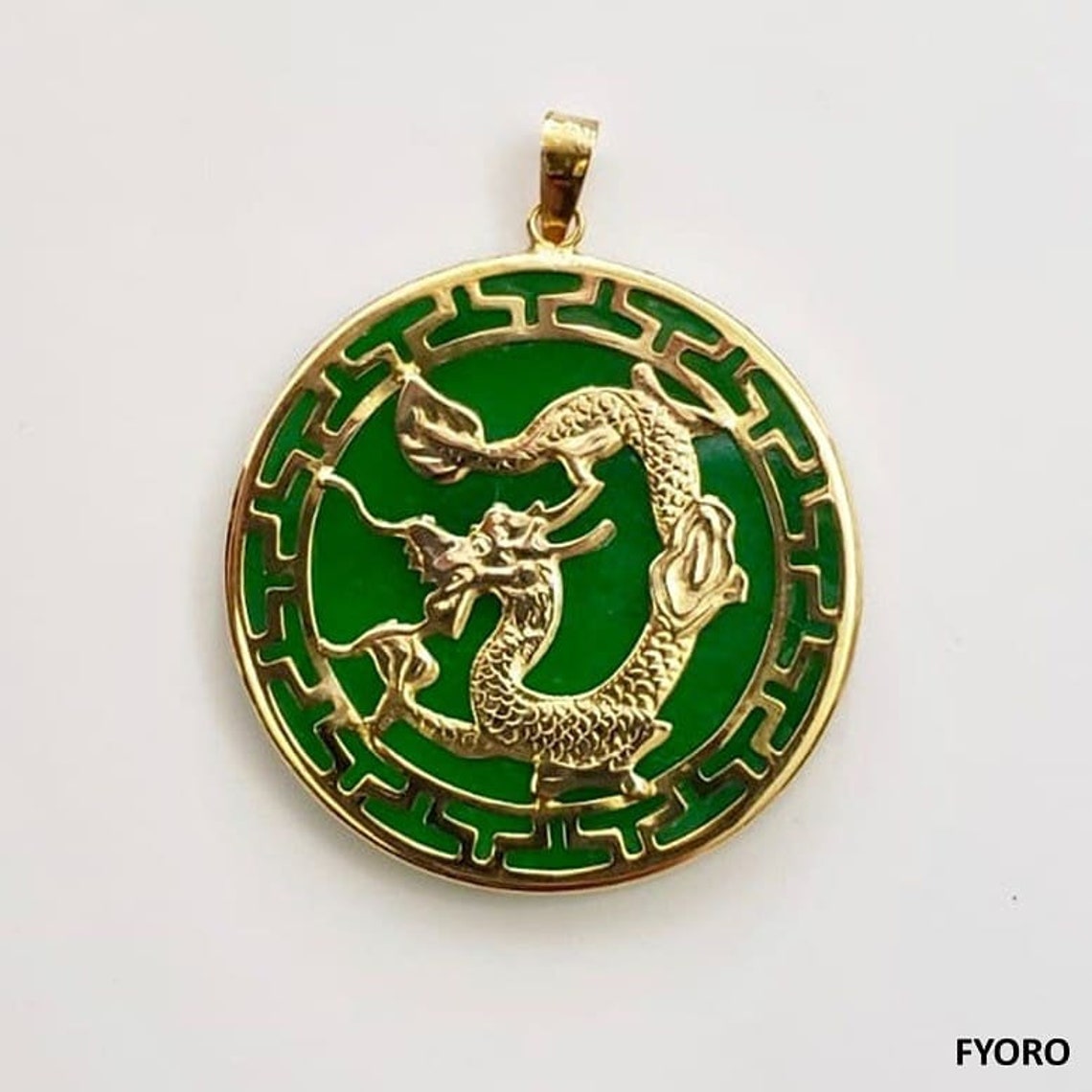 Kowloon Jade Dragon Pendant With 14K Gold - Etsy