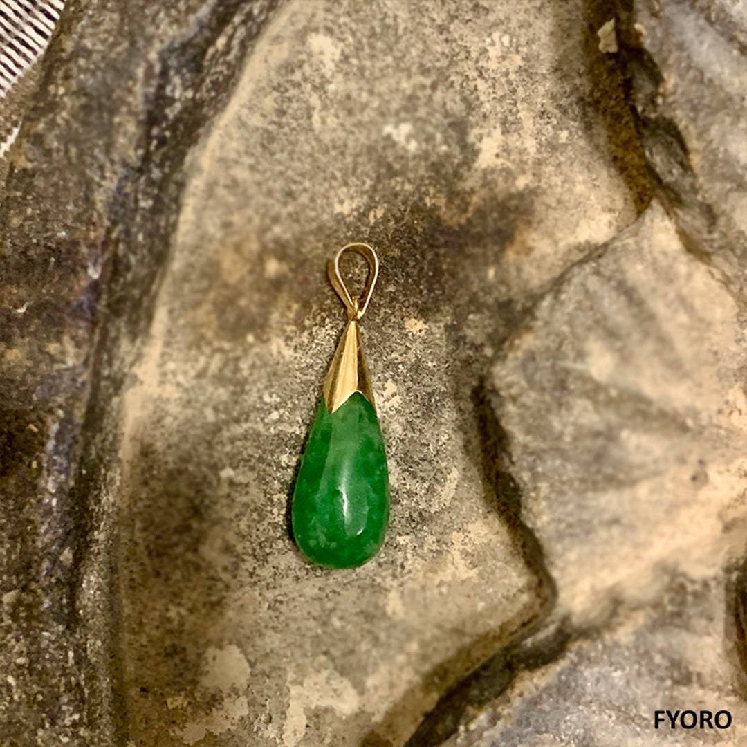 Jade Long Drop Pendant With 14K Yellow Gold - Etsy