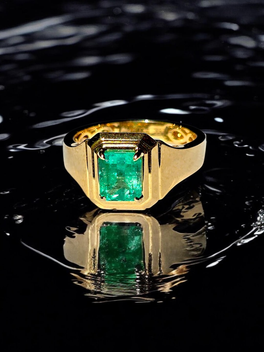 Certified Natural Columbian Emerald 1.777 Cts. (vivid Green) Men's Ring ...