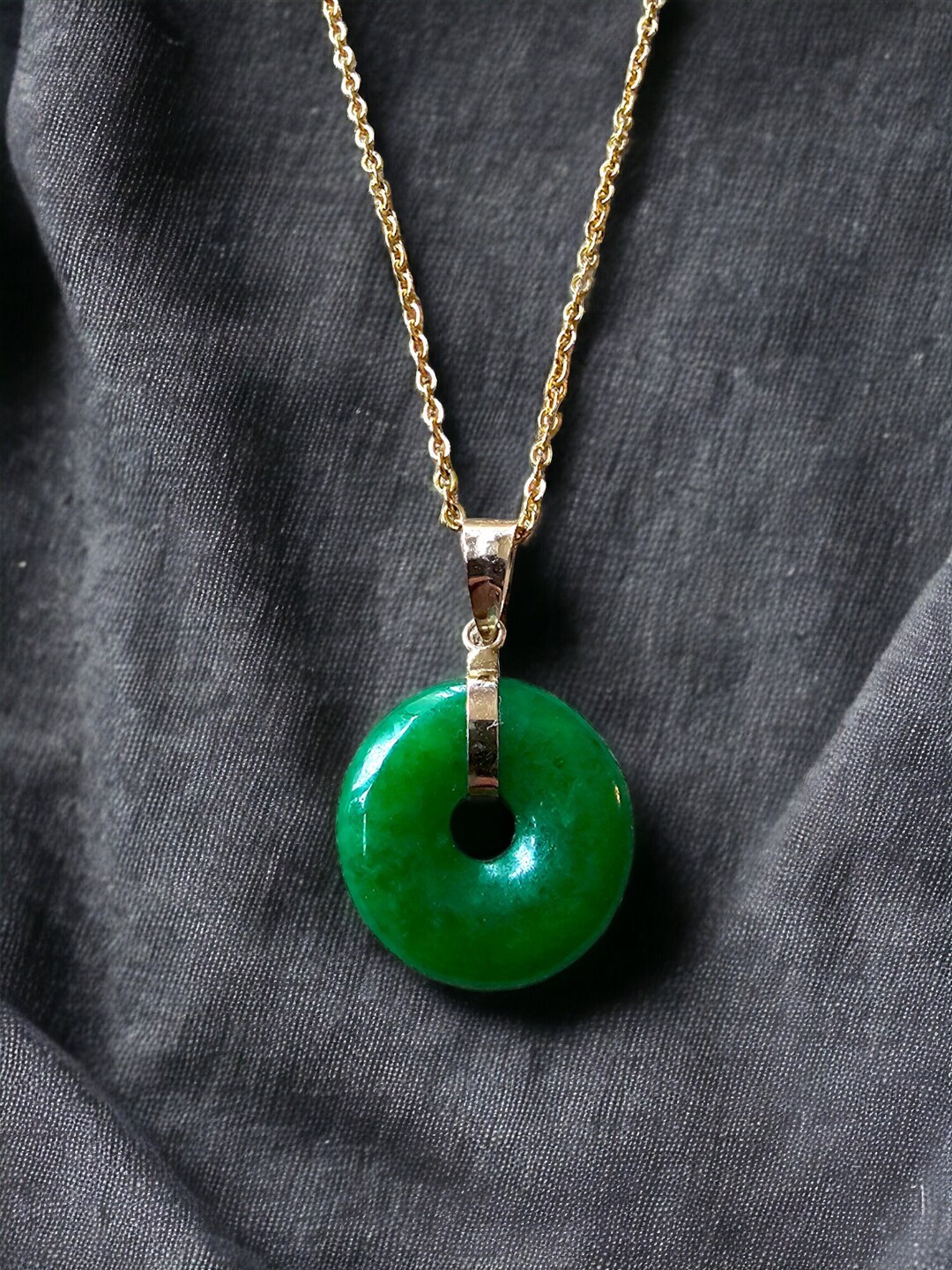 Jade Tai Disc Pendant with 14K Gold - Etsy