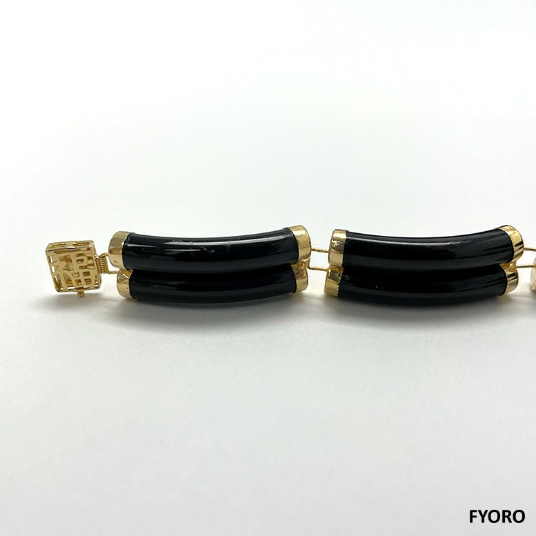Double Fu Fuku Fortune Onyx Bracelet with 14K Gold - Etsy