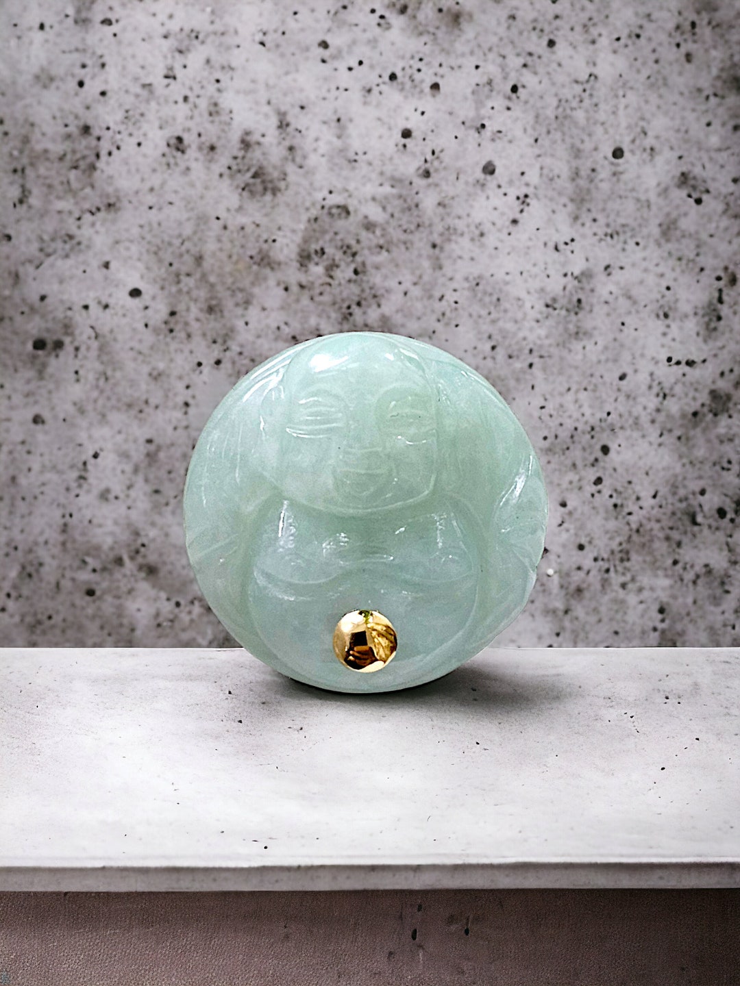 Happy Buddha Burmese A-jadeite Brooch/lapel Pin With 14K Yellow Gold ...