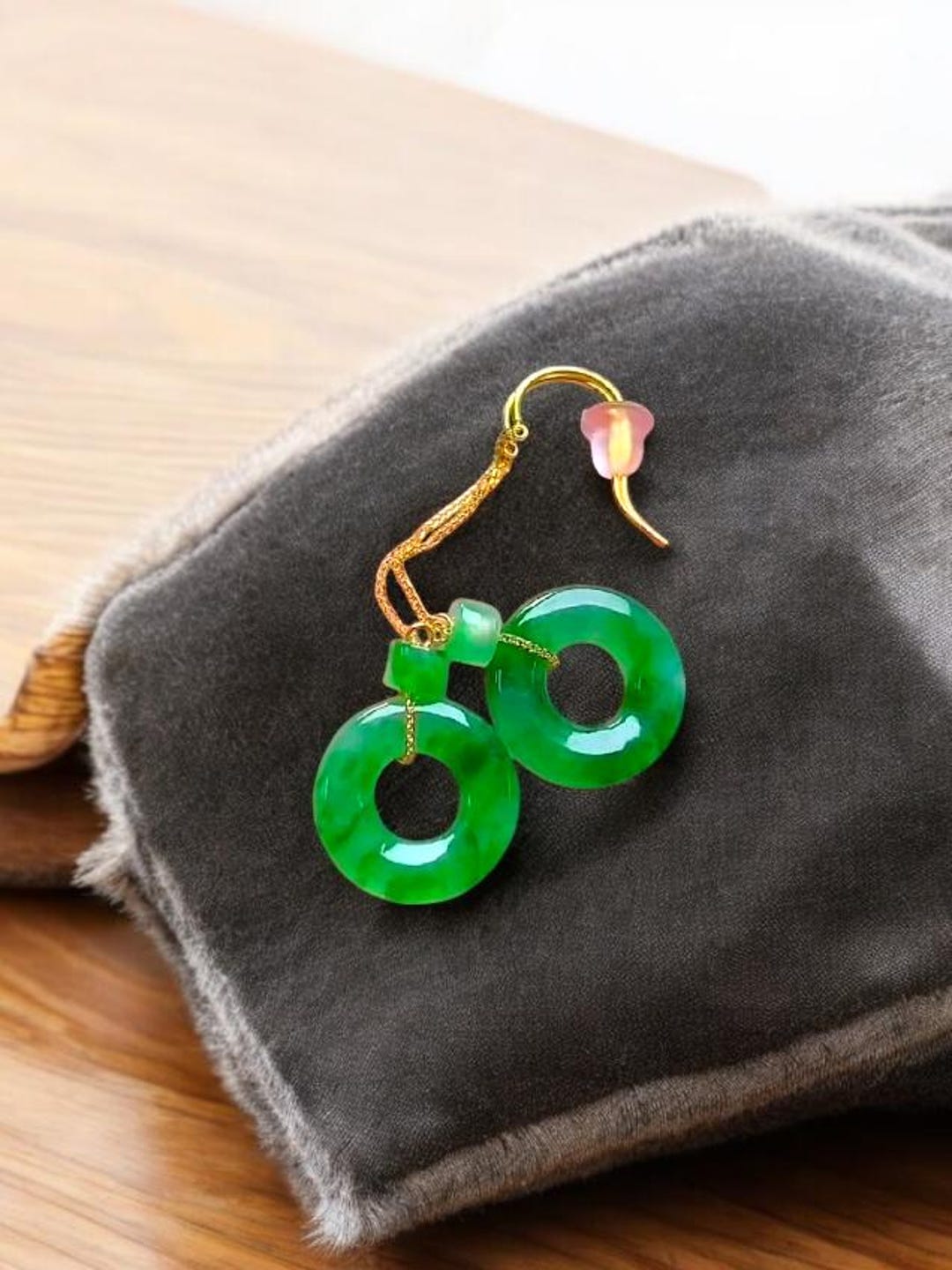 Enchanted Donut Drop and Dangle French Hook Burmese A-jade Earrings ...