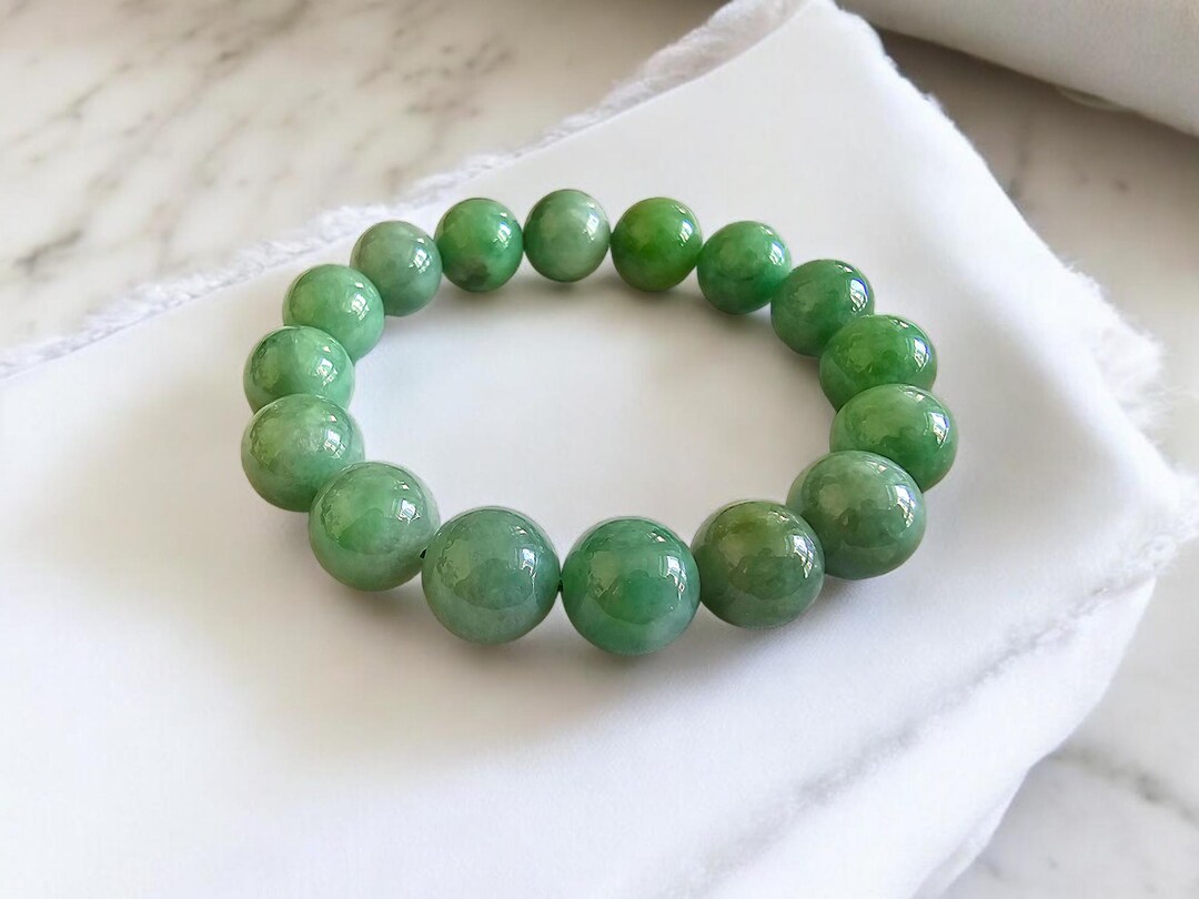 Imperial Japanese Green Burmese A Jade Beaded Bracelet (MADE IN JAPAN ...