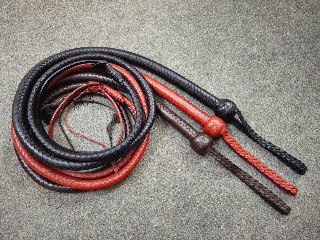 4 to 12 Feet Long 12 Plaits Genuine Top Grain Leather Heavy Duty Snake Whip Professional ...