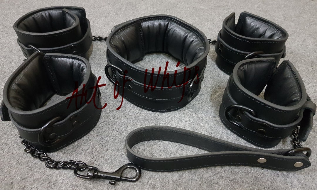 6 Pieces Top Grain Leather Restraints Set Soft Wrist & Ankle Cuffs ...