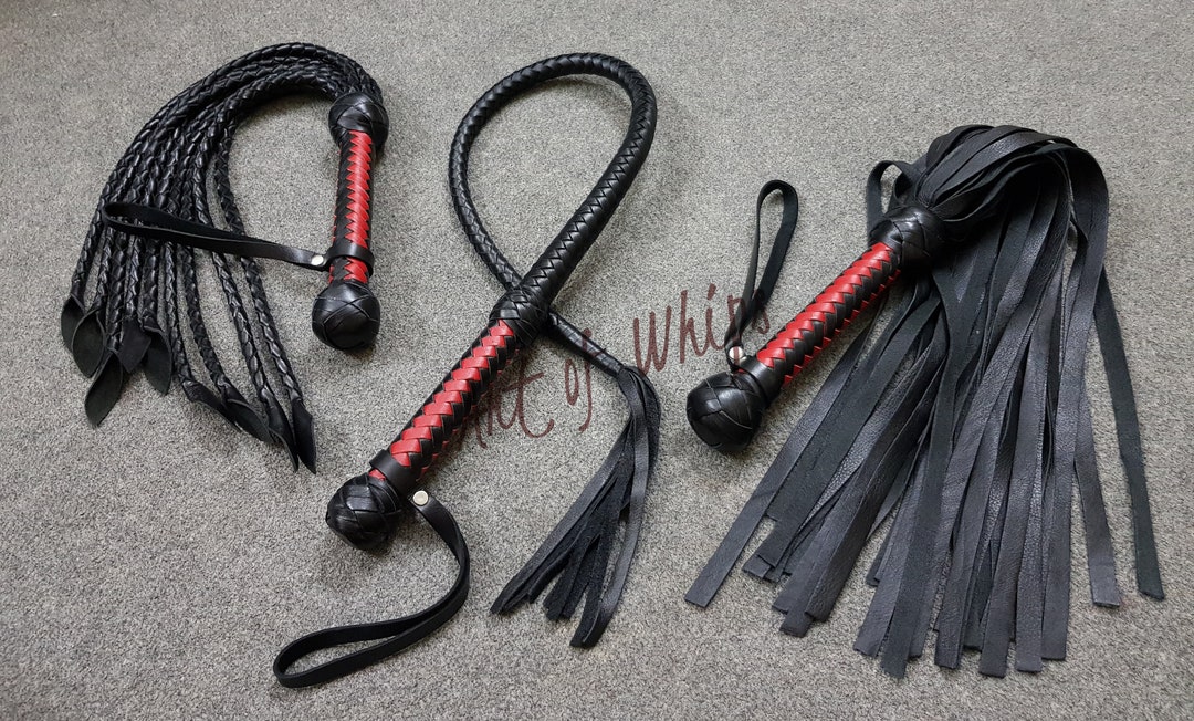 Set of 3 Premium Quality Leather Floggers & Whip Fetish Floggers Adult ...