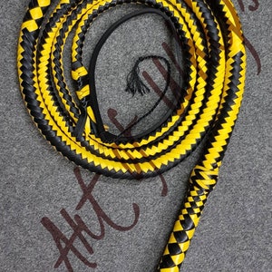 4 to 12 Feet Long 12 Plaits Yellow and Black Real Whip Top Grain ...