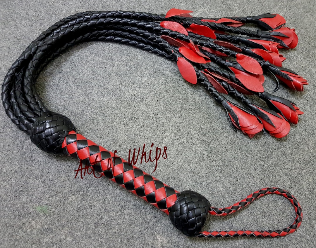 Cat of 9 Tails Genuine Thick Leather Flogger Red Roses & Petals Flowers ...