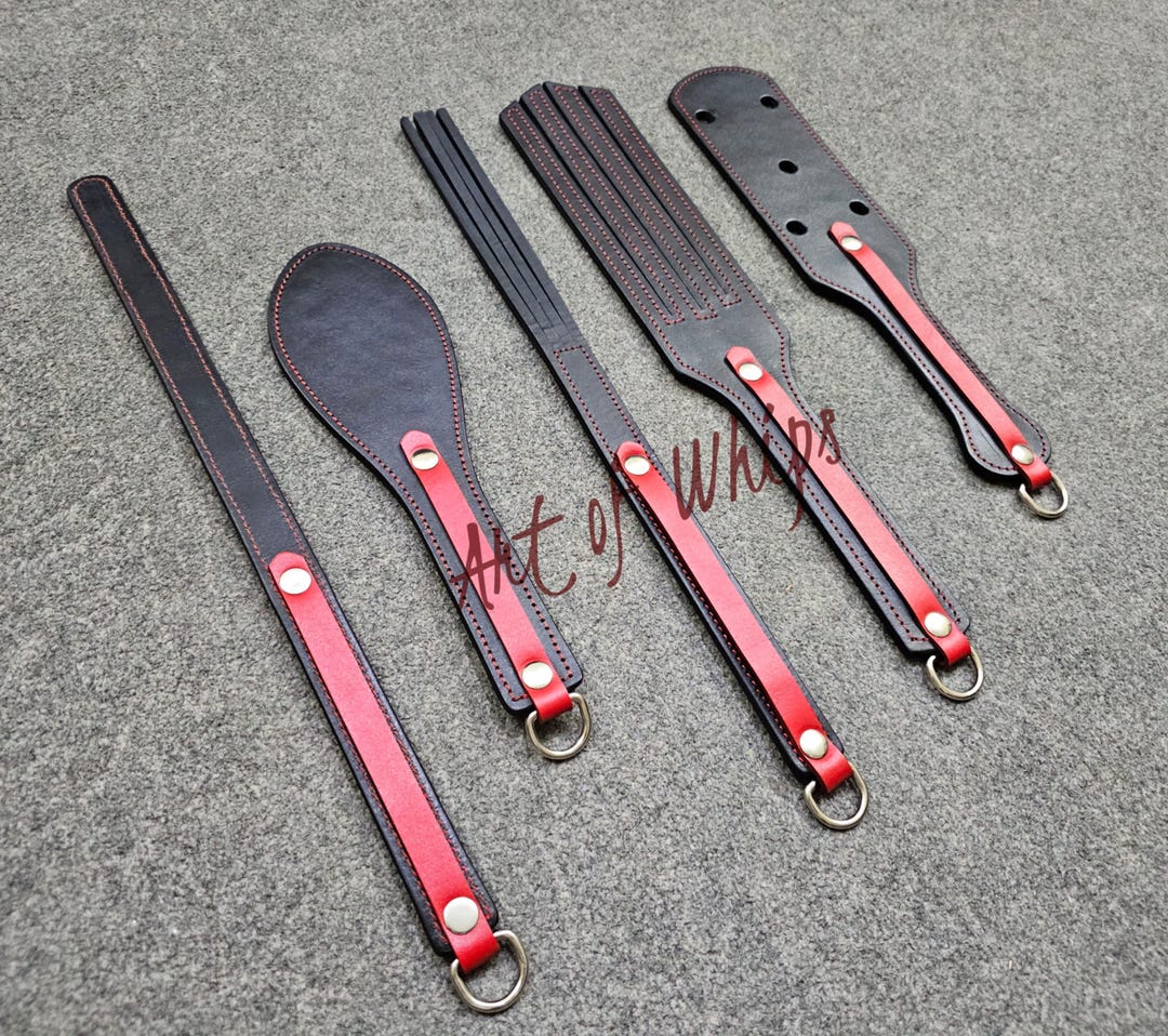 Premium Leather BDSM 5-piece Kit | Flogger, Whip, and Paddle Set | Kink ...