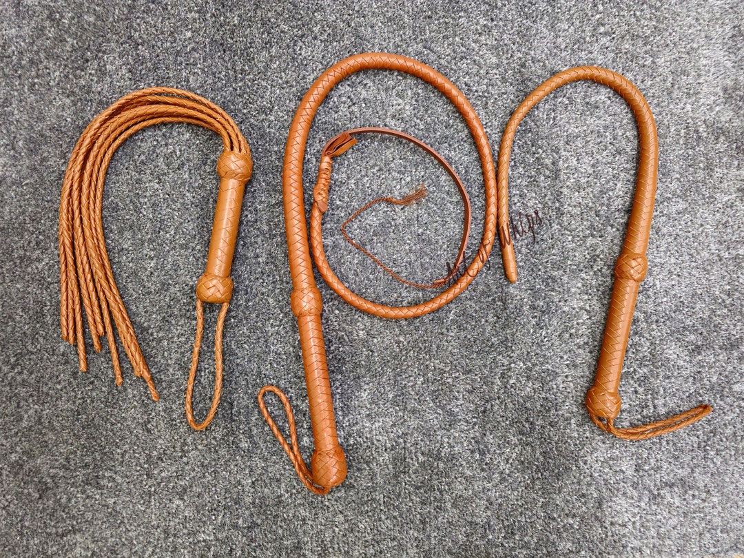 Genuine Leather Whips Set Premium Quality Handmade 4 Feet Real Tan ...