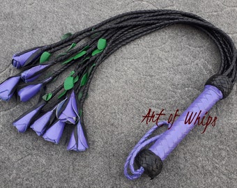 Cat of 9 Tails Genuine Thick Leather Flogger Dark Brown Roses & Petals ...