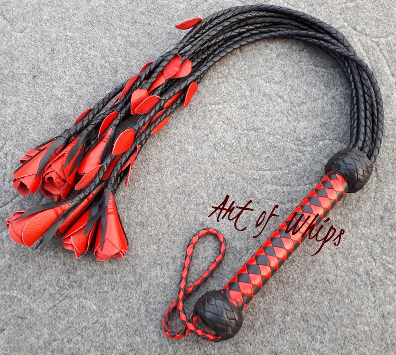 Cat of 9 Tails Genuine Thick Leather Flogger Red Roses & | Etsy UK