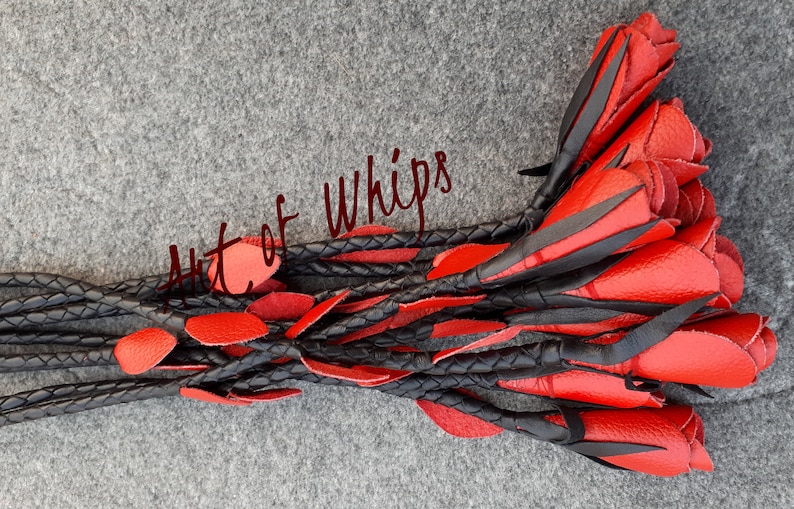 Cat of 9 Tails Genuine Thick Leather Flogger Red Roses & | Etsy UK