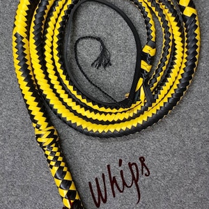 4 to 12 Feet Long 12 Plaits Yellow and Black Real Whip Top Grain ...