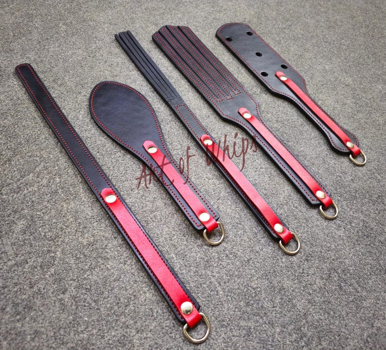 Premium Leather BDSM 5-piece Kit | Flogger, Whip, and Paddle Set | Kink ...