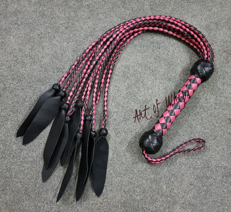 Cat-o-nine Tails Genuine Thick Beautiful Leather Pink & Black Tails ...