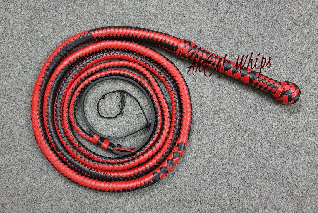 4 to 12 Feet Long 12 Plaits Red and Black Real Whip Top Grain Leather ...
