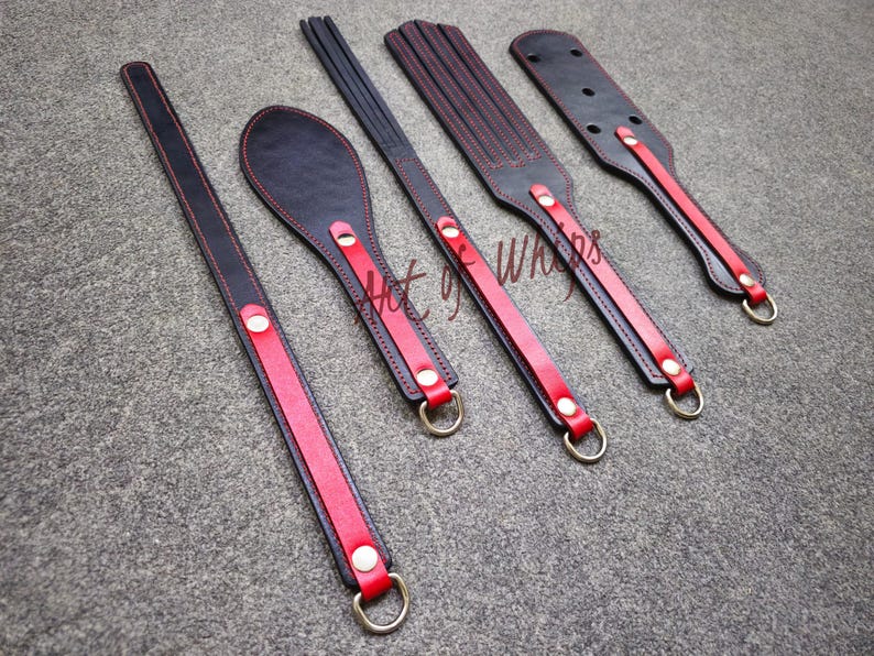 Premium Leather BDSM 5-piece Kit | Flogger, Whip, and Paddle Set | Kink ...