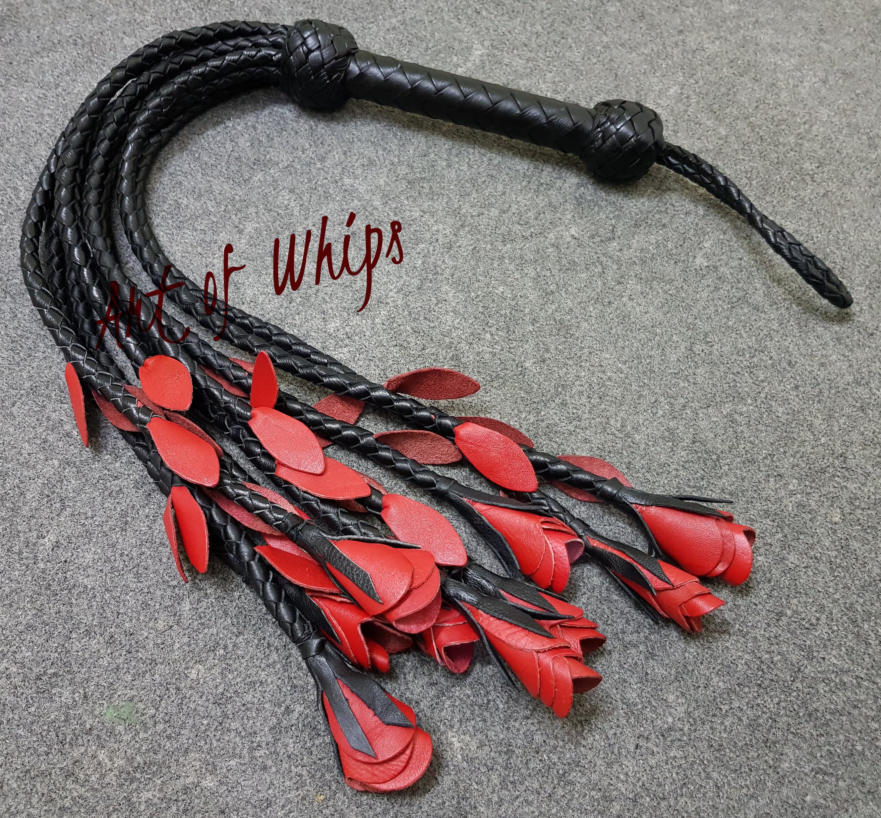 Cat of 9 Tails Genuine Thick Leather Flogger Red Roses & Petals Flowers ...