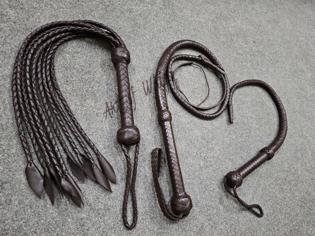 Premium Cowhide Leather Set 4 Feet Brown Bullwhip, 30 Inches Long Short ...