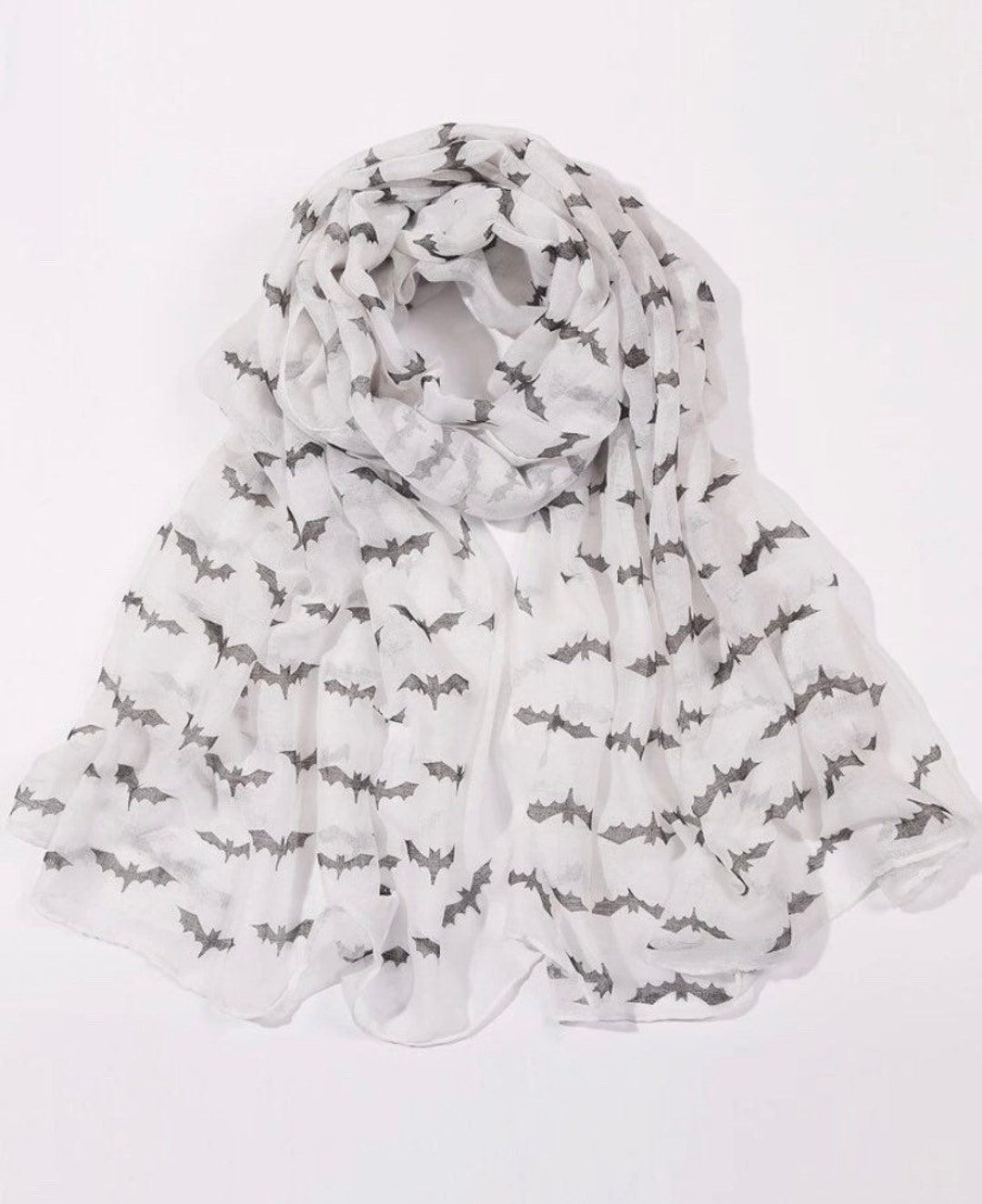 Bat Scarf-scarf With Black Bat Print on Lightweight Large - Etsy