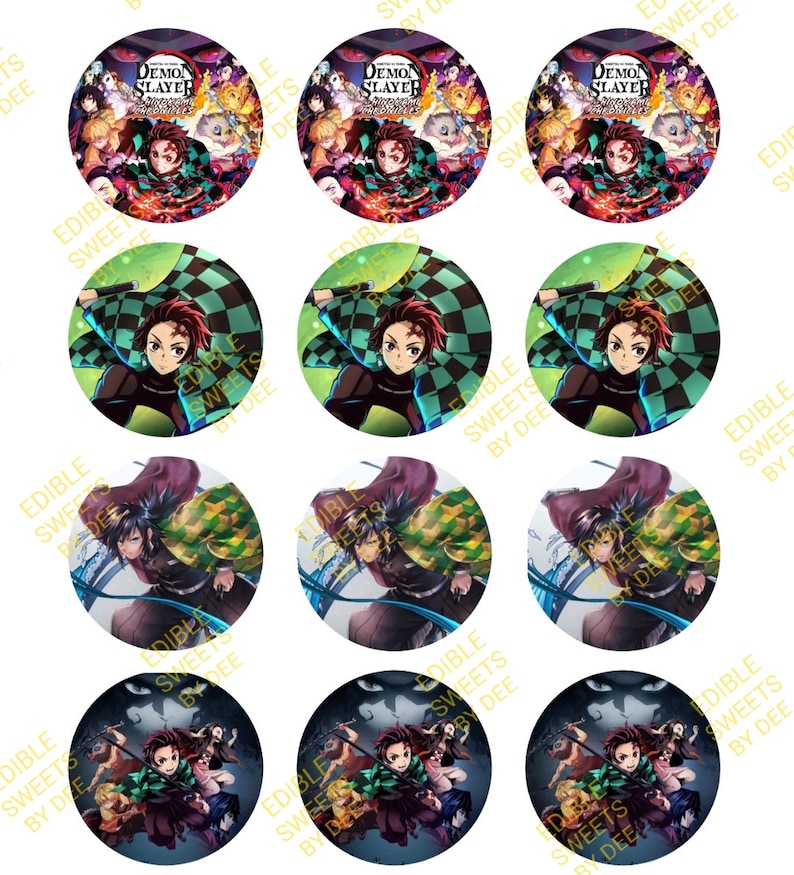 Demon Slayer Anime Birthday Edible Cupcake, Cake, Cookie Toppers ...