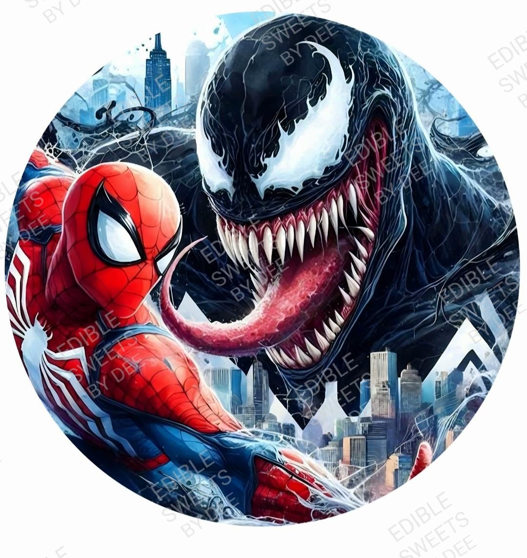 Spiderman and Venom Birthday Edible Cupcake, Cake, Cookie Image Toppers ...