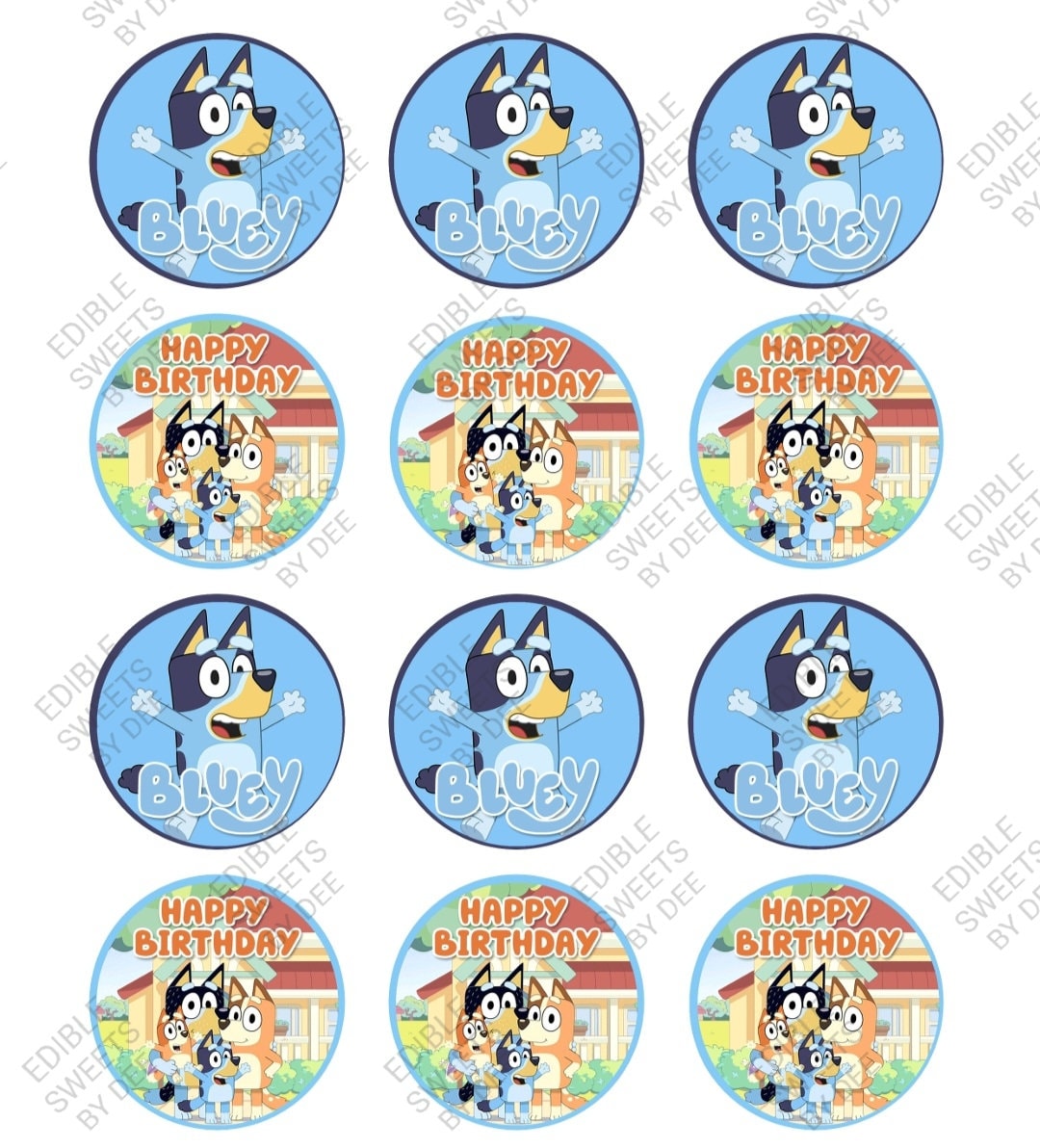 Bluey Birthday Edible Cupcake, Cake, Cookie Toppers on PREMIUM Sheets ...