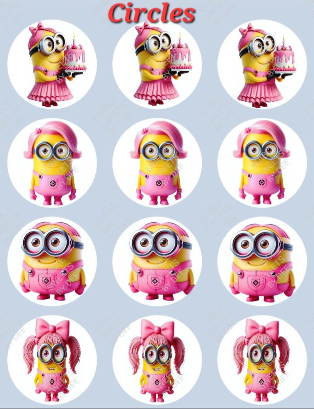 Minions Female Pink Birthday Edible Image Cupcake, Cake, Cookie Toppers ...
