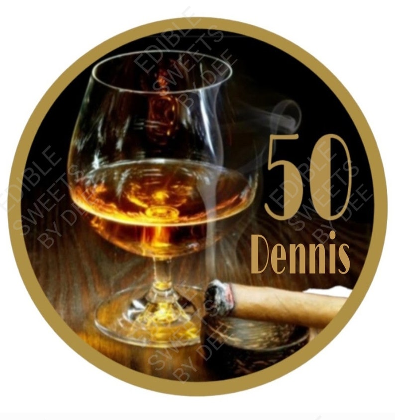 Hennessy and Cigar 50th Birthday Edible Cupcake, Cake. Cookie Toppers ...