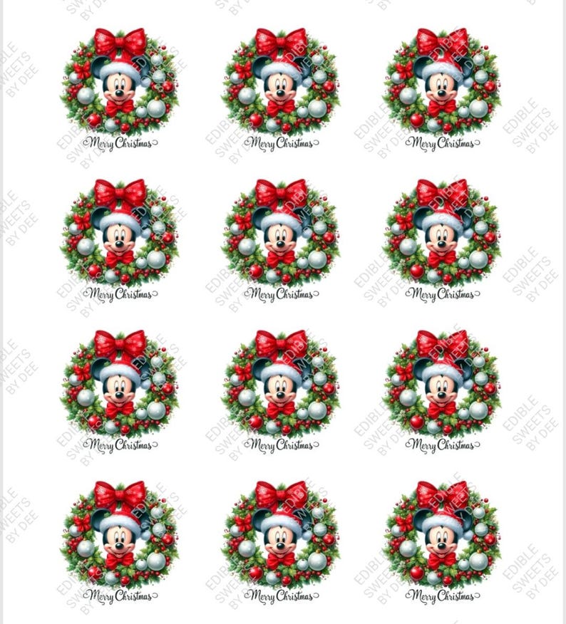Mickey Mouse Christmas Edible Cupcake, Cake, Cookie Image Toppers ...